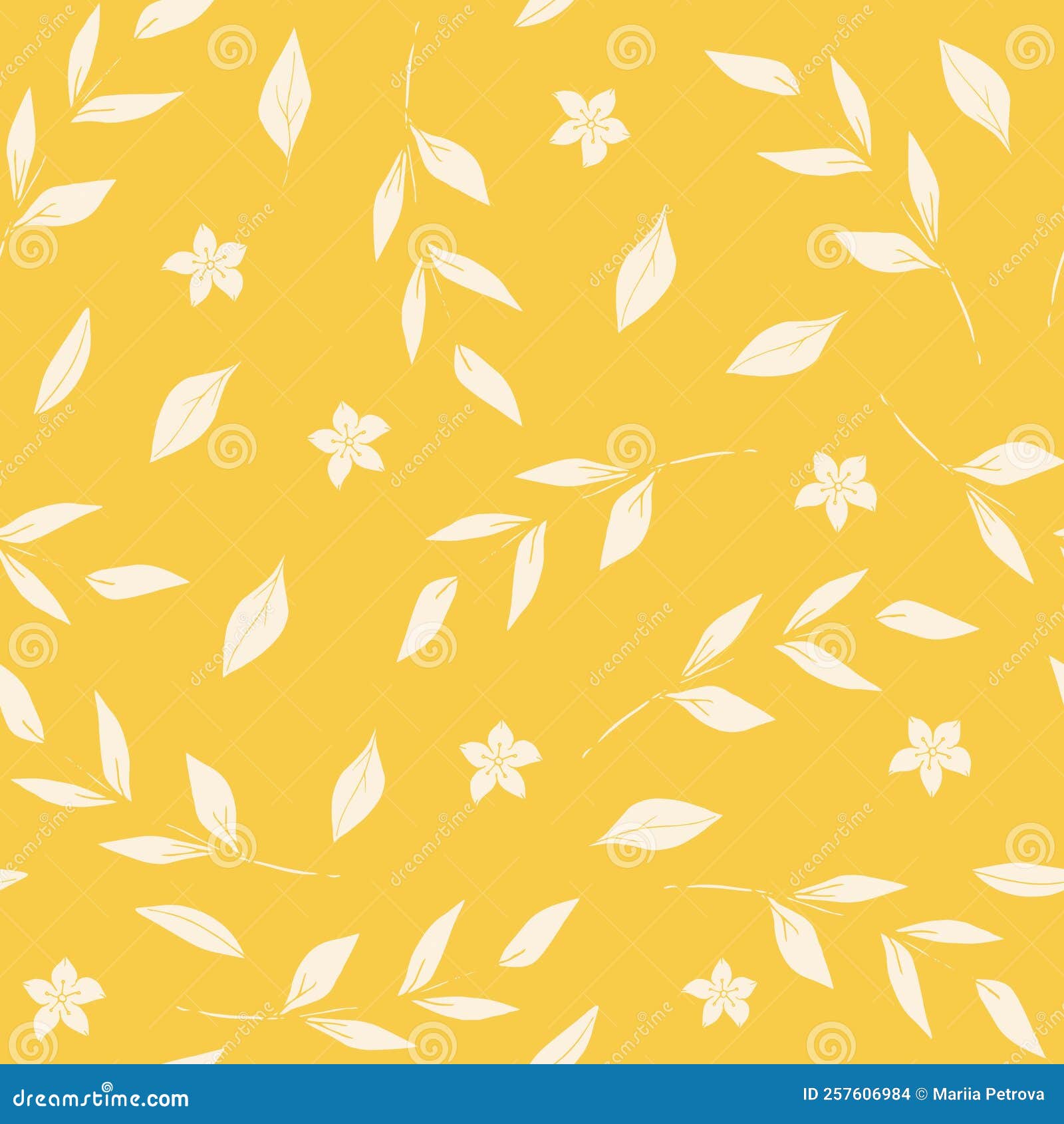 Yellow Seamless Pattern of Hand Drawn Beige Botanical Elements. Vector ...