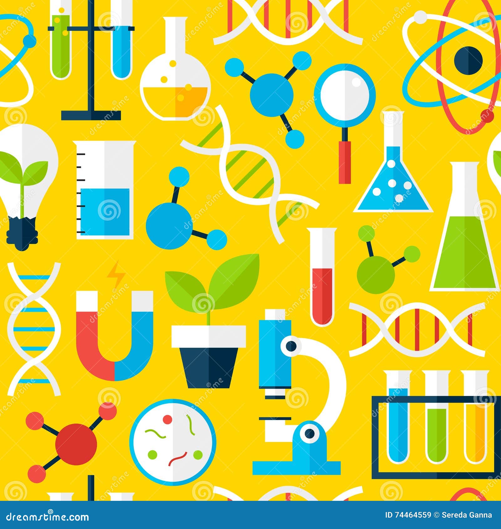 Yellow Seamless Pattern Science Education Stock Vector - Illustration ...