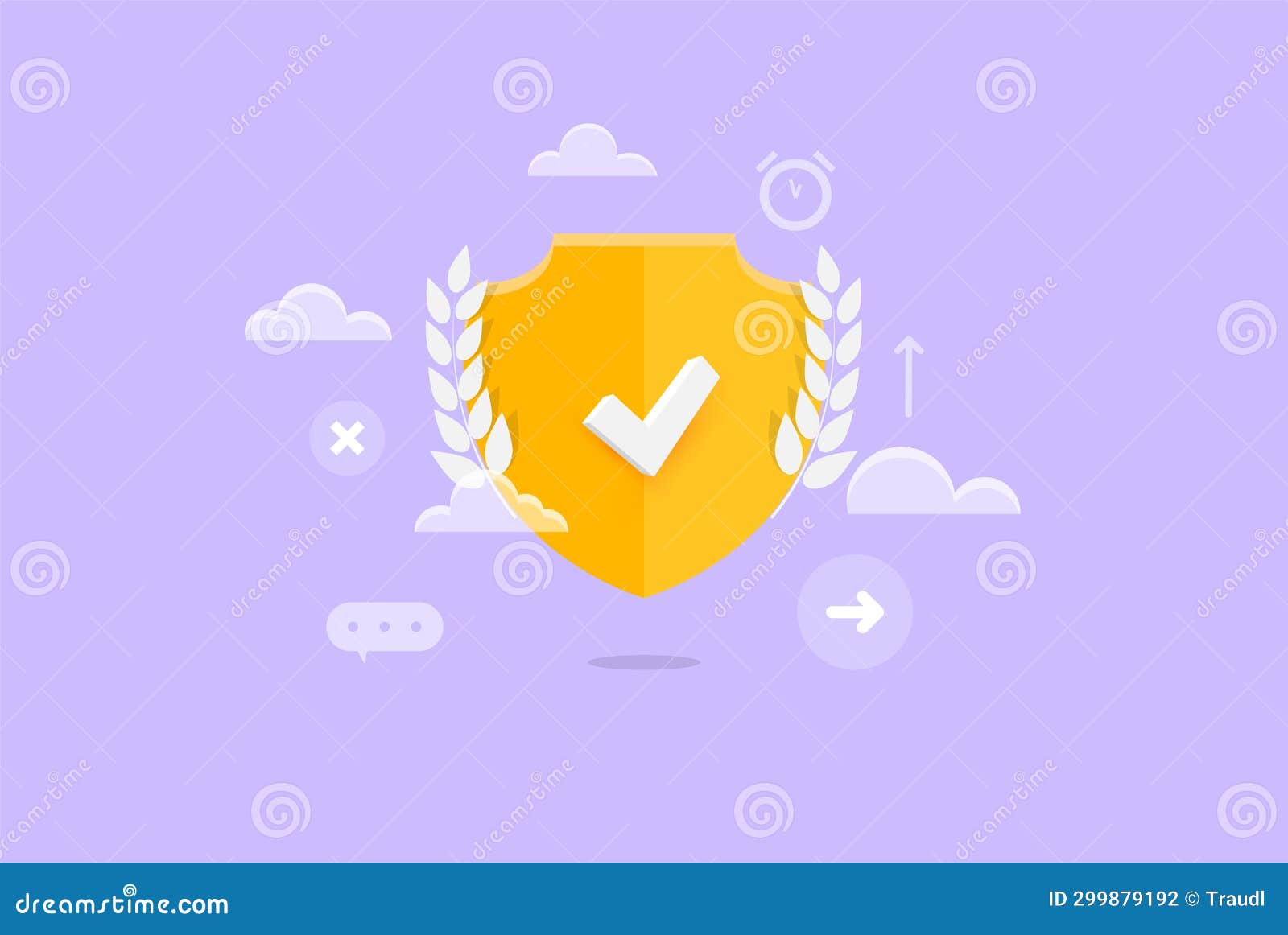 Yellow Security Shield with a White Thick Icon on the Purple Sky with ...
