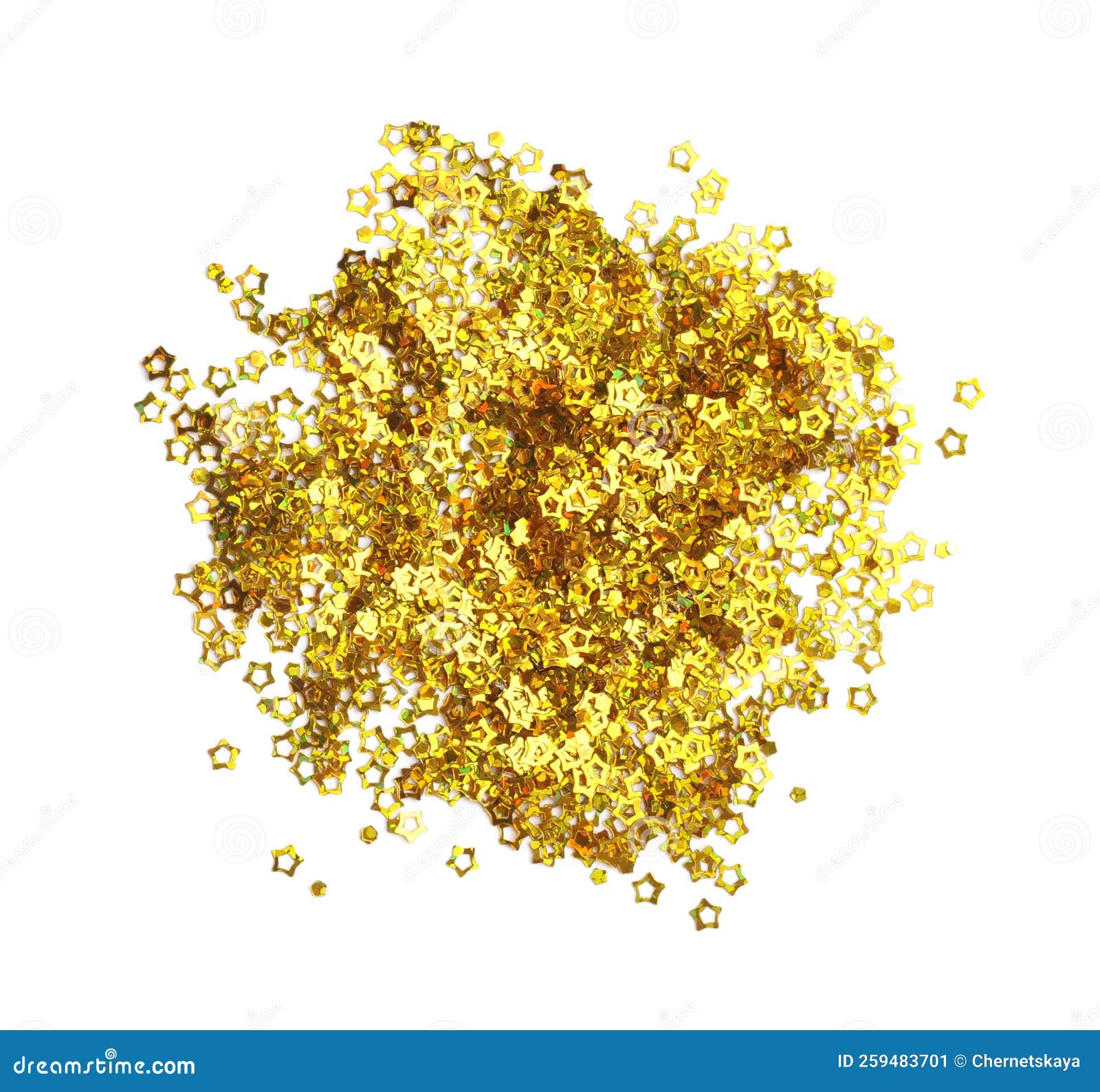 Yellow Sequins in Shape of Stars Isolated on White, Top View Stock ...