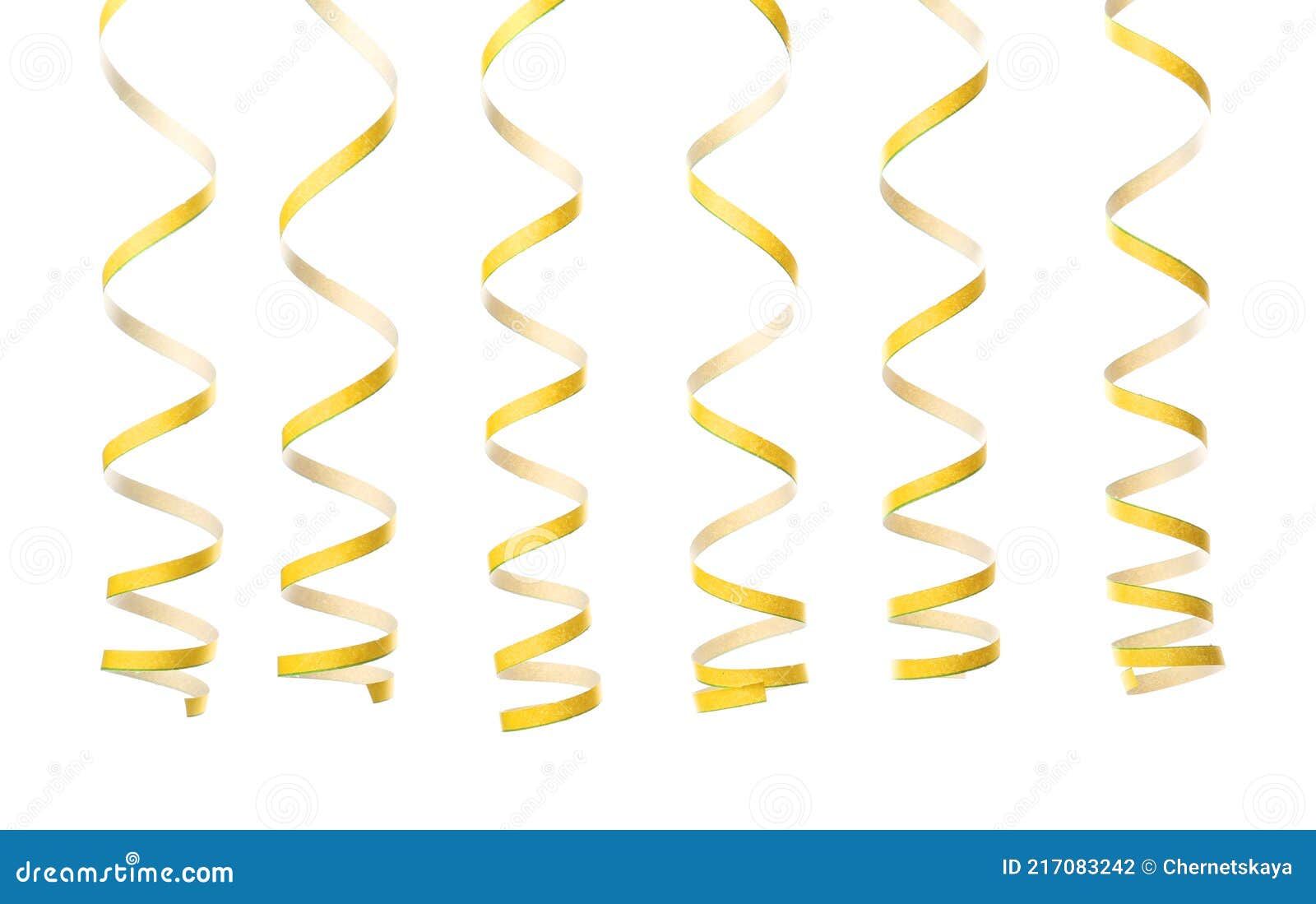 Yellow Serpentine Streamers on White Background. Festive Decor Stock ...