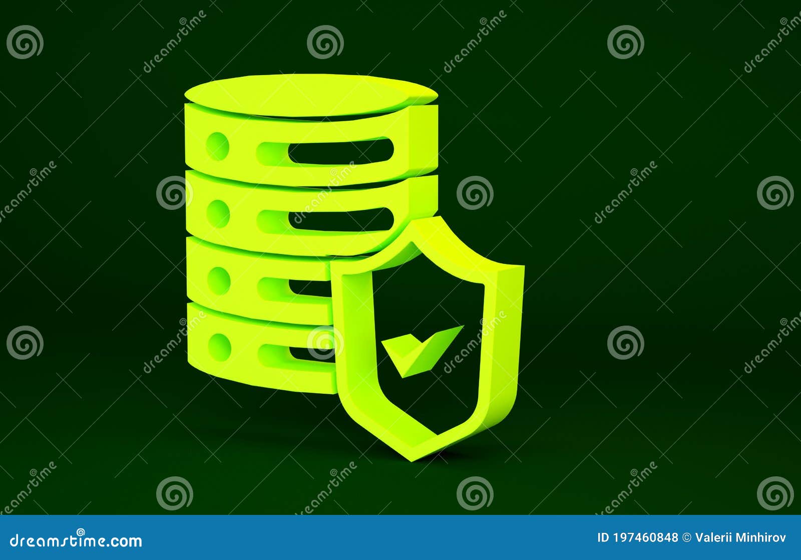 Yellow Server with Shield Icon Isolated on Green Background. Protection ...
