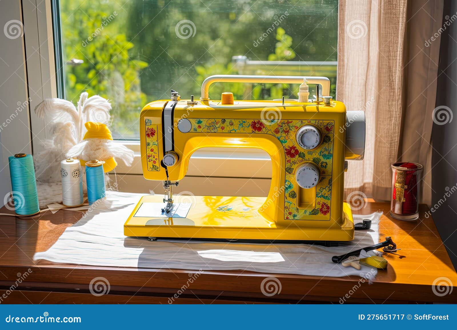 Yellow Sewing Machine at Very Sunny and Bright Day. Generative Ai Stock ...