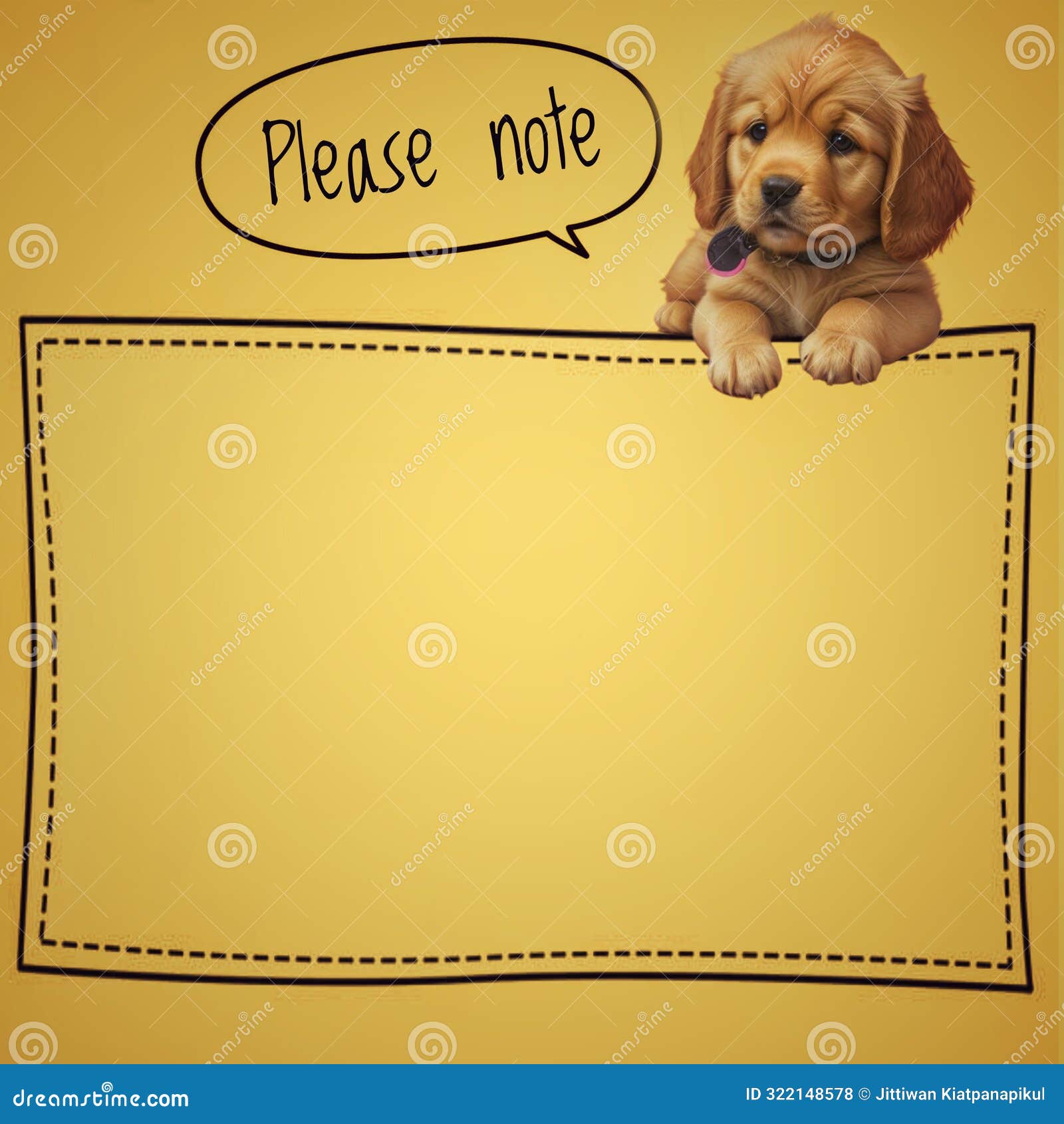 Yellow Sheet of Paper Note, Memo, with Dog in Frame, Blank Note for ...