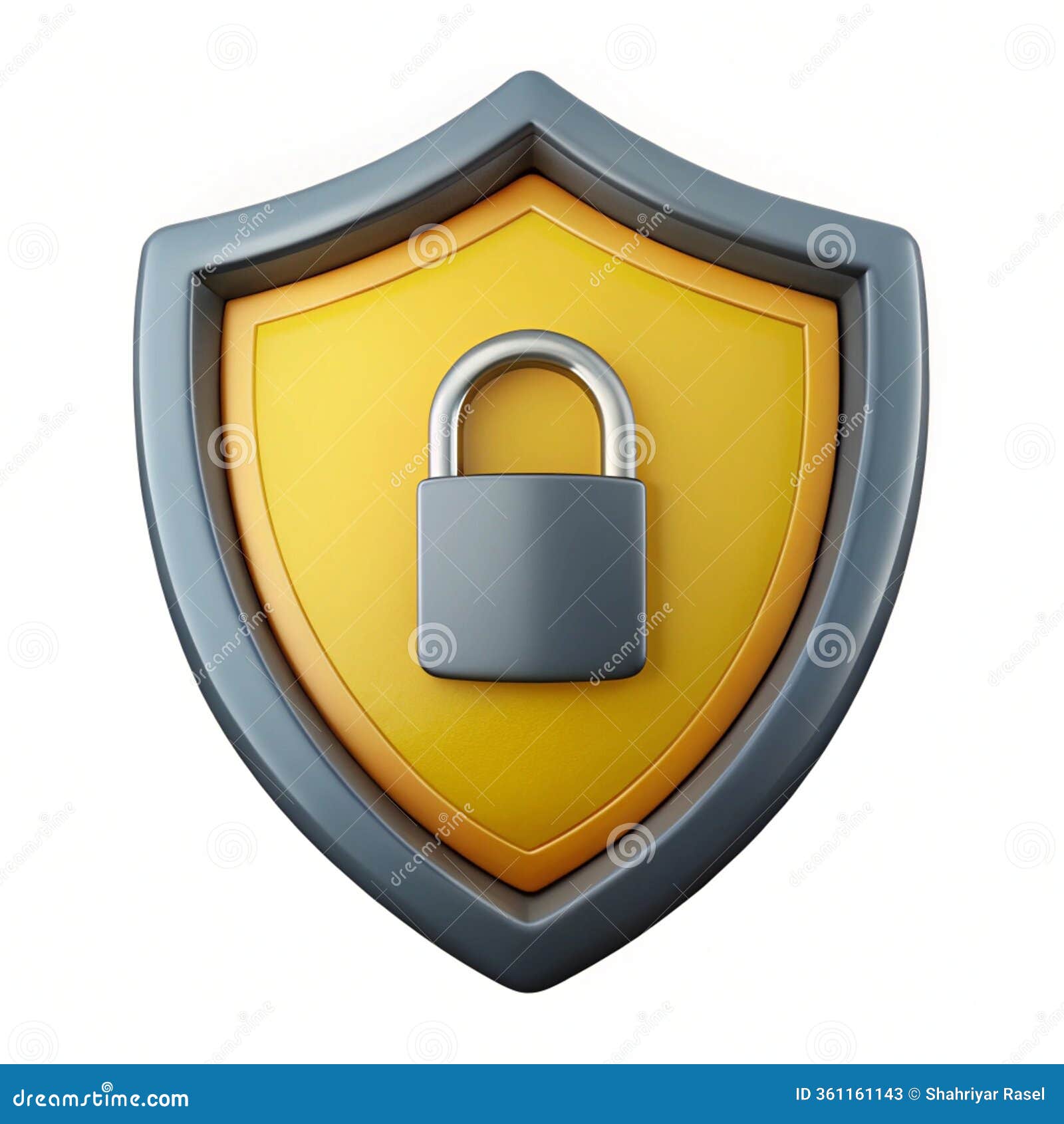 Yellow Shield with Gray Border and Padlock Symbol Isolated on ...