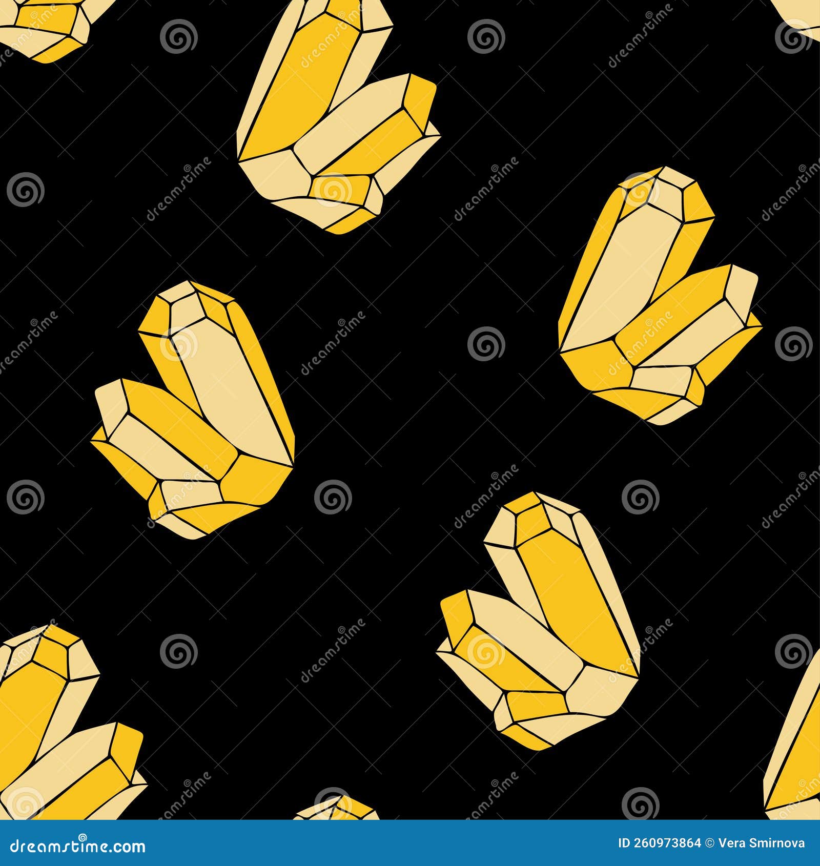 Yellow Shiny Crystals on Dark Background Seamless Pattern. Polygonal ...