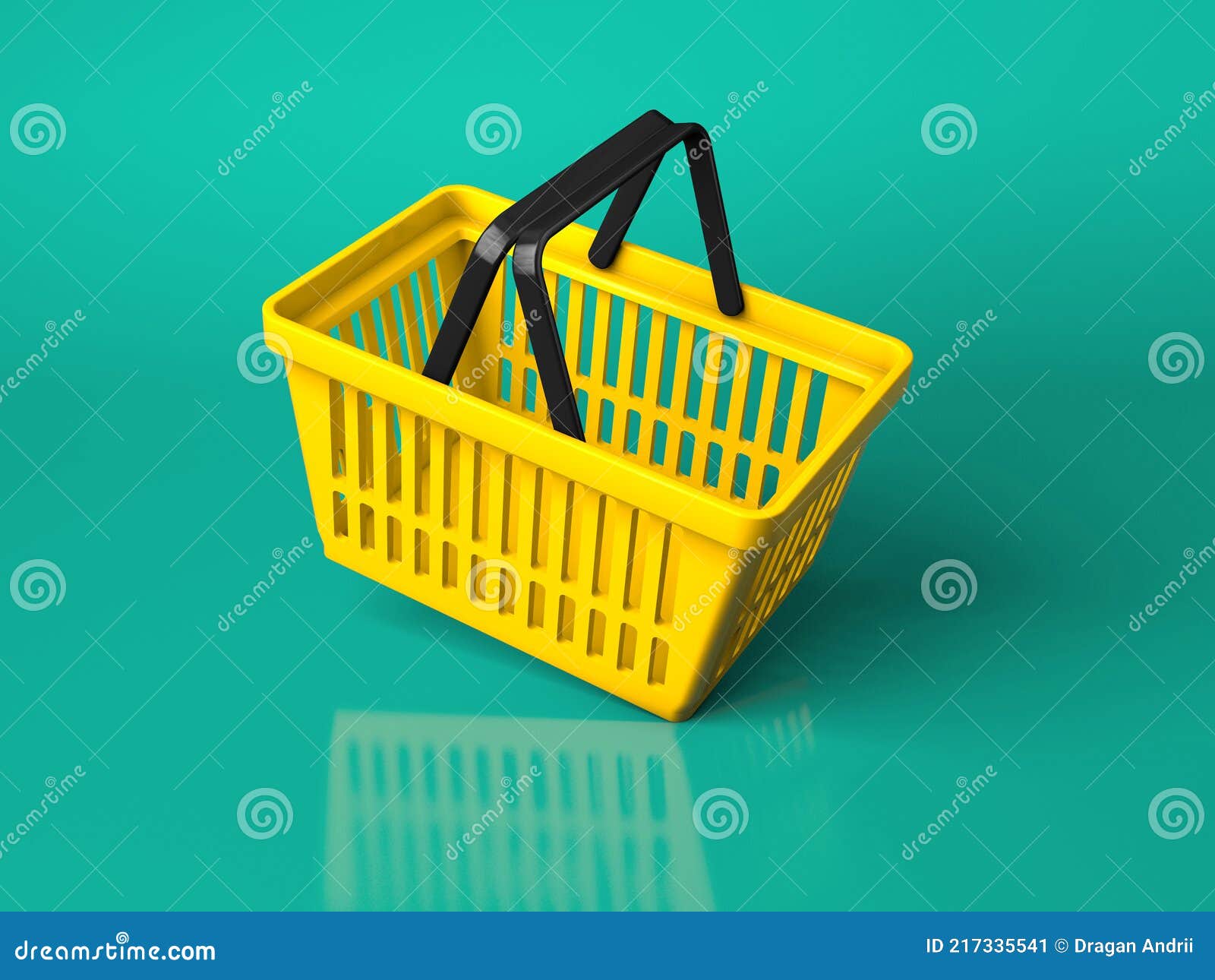 Yellow Shopping Basket on a Green Background. 3d Render Stock ...