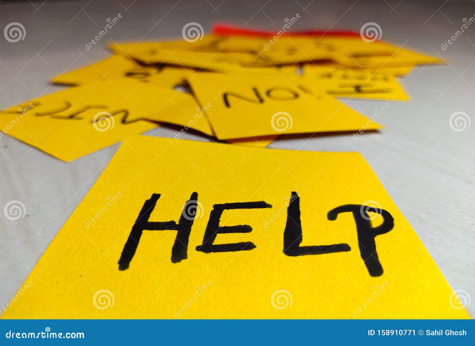 Yellow Short Note Paper with Written Words Help. Stock Image - Image of ...