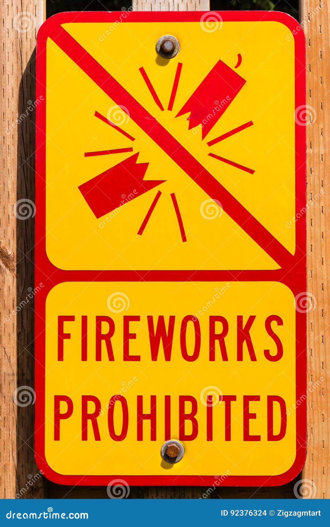 Yellow Sign Prohibiting Fireworks Stock Photo - Image of park, crissey ...
