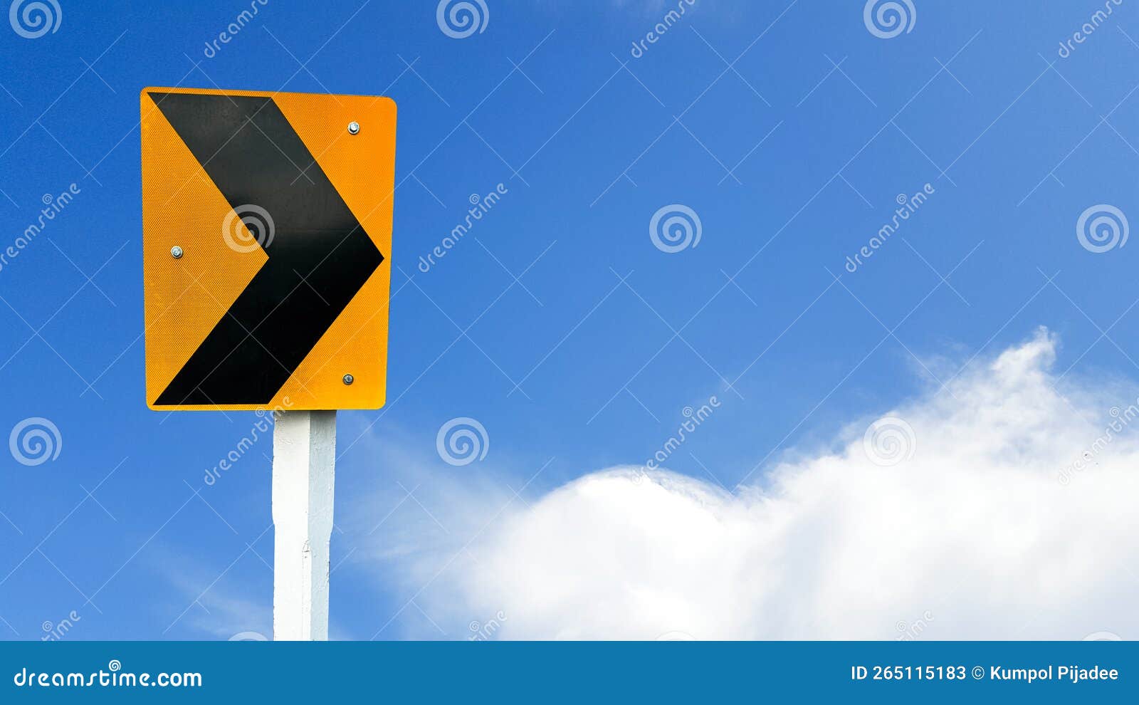 Yellow Sign with Right Direction Arrow on Blue Sky Background Stock ...