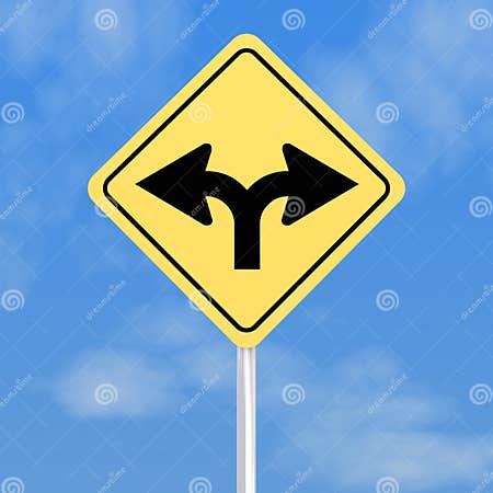 Yellow Sign with Split Arrows Stock Image - Image of yellow, traffic ...