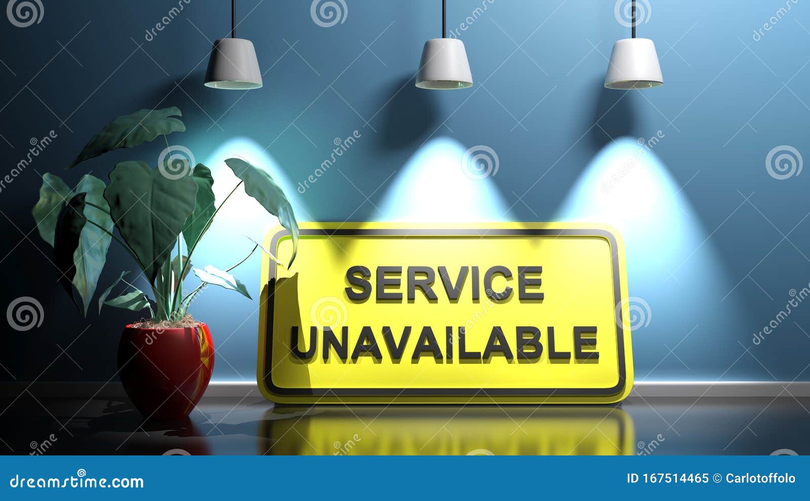 SERVICE UNAVAILABLE on Yellow Sign at Blue Illuminated Wall - 3D ...