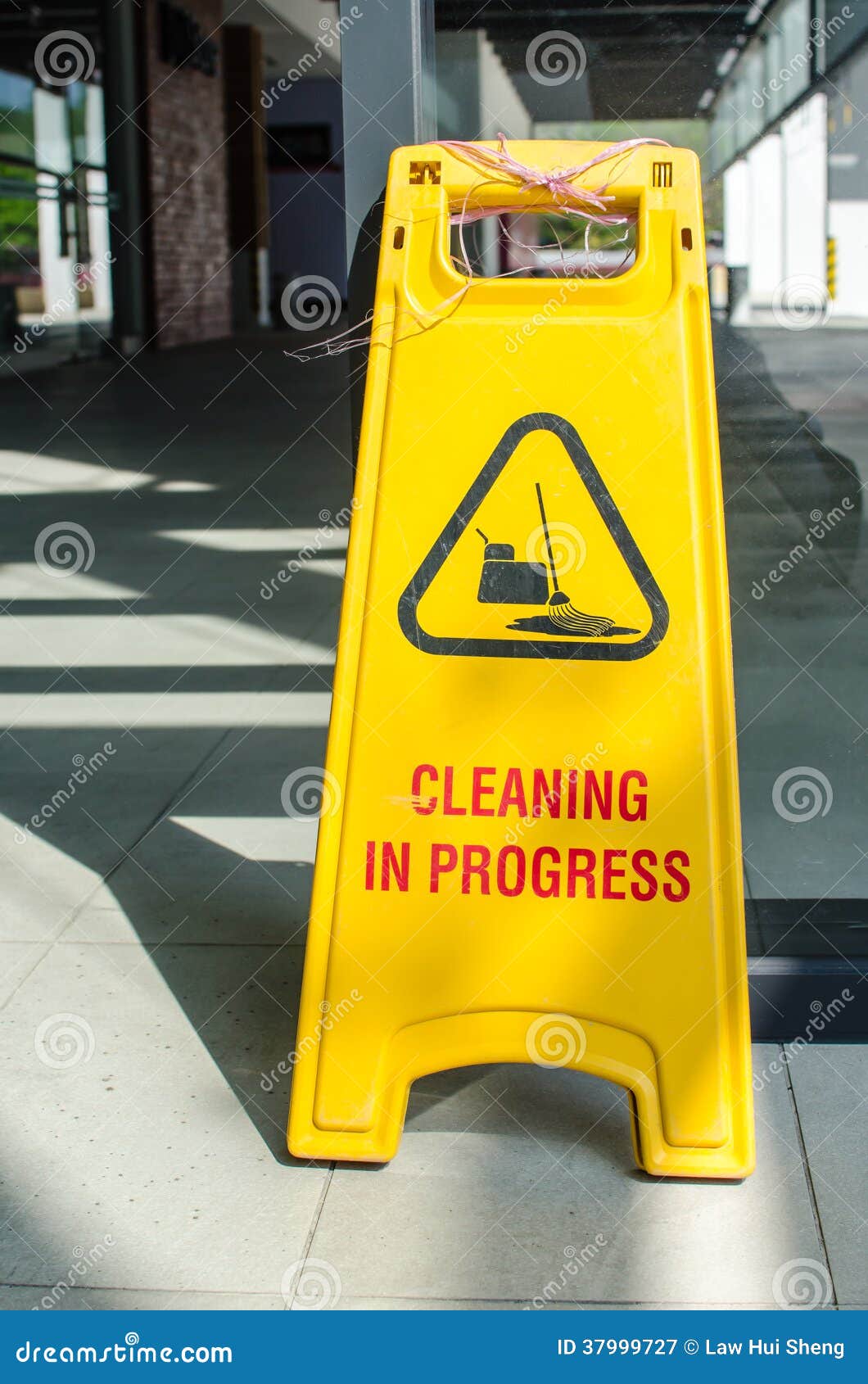 Yellow Signboard Shows Cleaning in Progress Stock Image - Image of ...