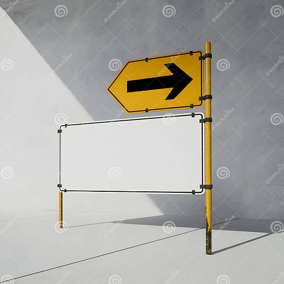Yellow Signpost with Black Arrow Contrasts Minimalist Urban Setting ...