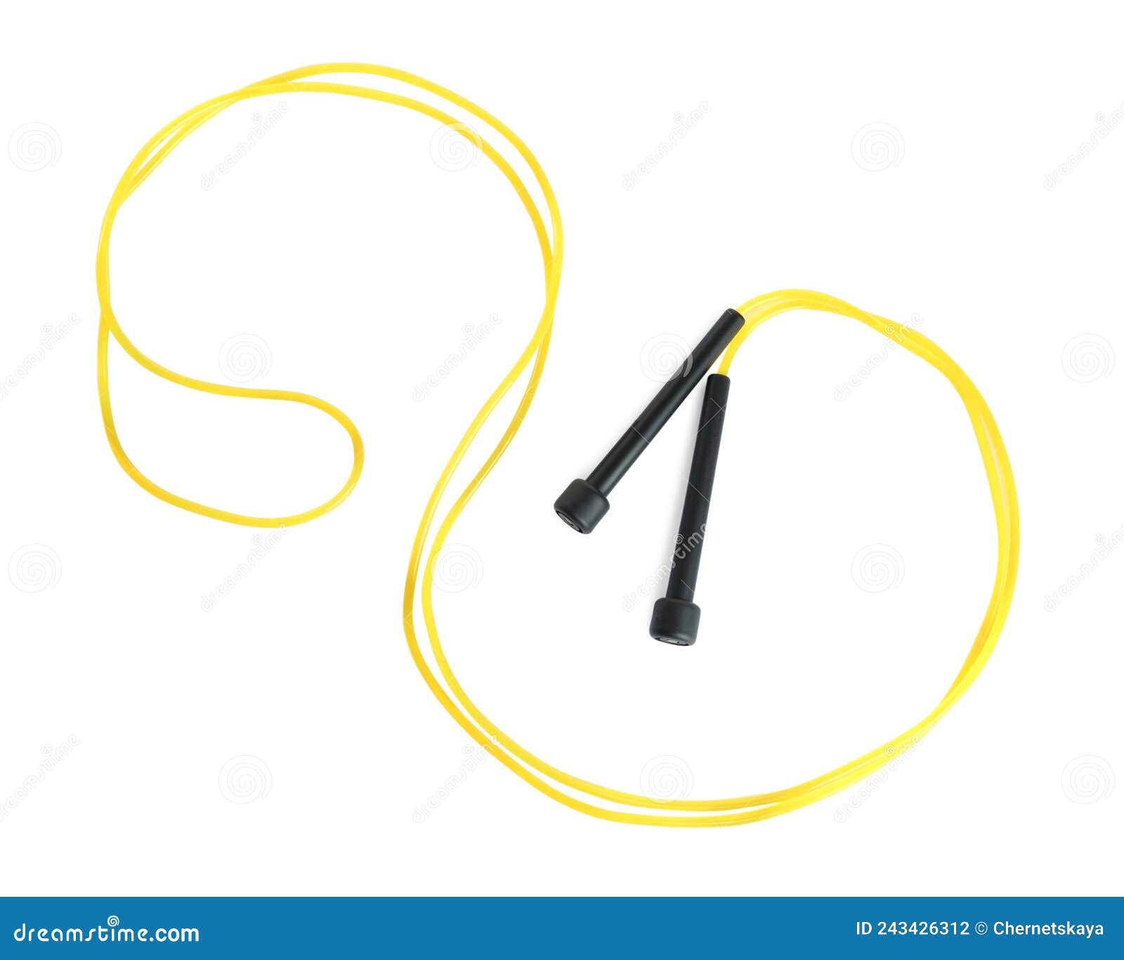 Yellow Skipping Rope with Black Handles Isolated on White, Top View ...