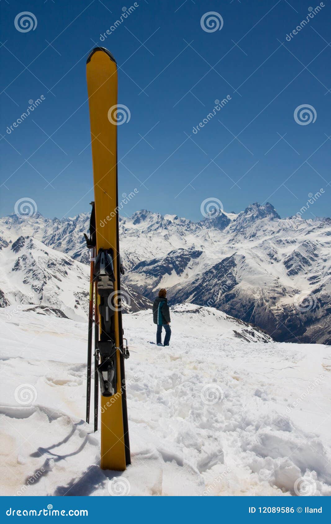 Yellow skis stock photo. Image of adventure, blue, shadow - 12089586