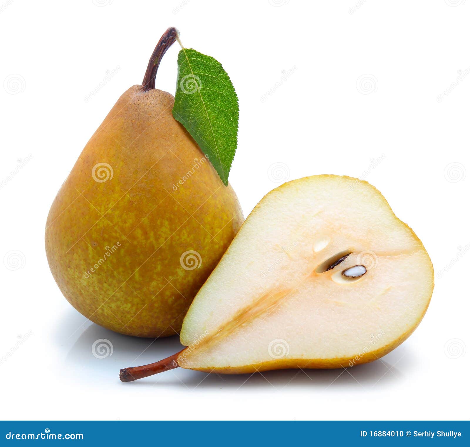 Yellow Sliced Pears with Green Leaf Isolated Stock Photo - Image of ...