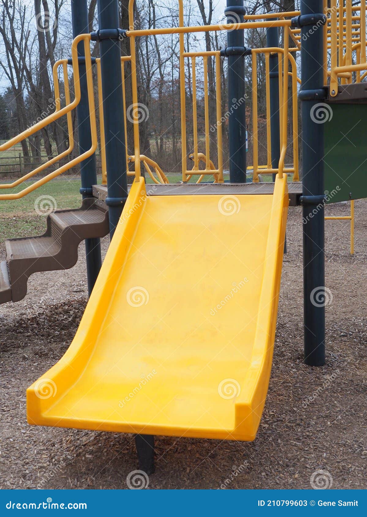 The Yellow Slide at the Playground. Stock Image - Image of steps ...