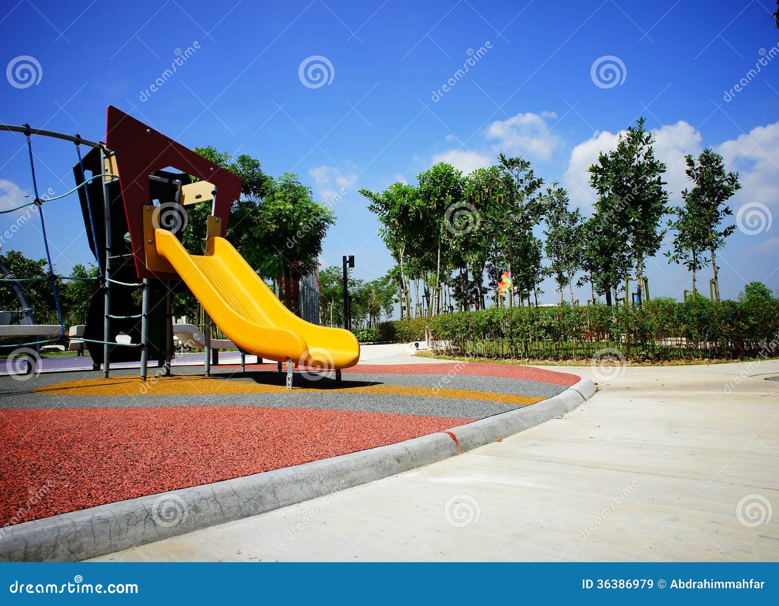 Yellow Slide at Public Playground Stock Image - Image of stairs, slide ...
