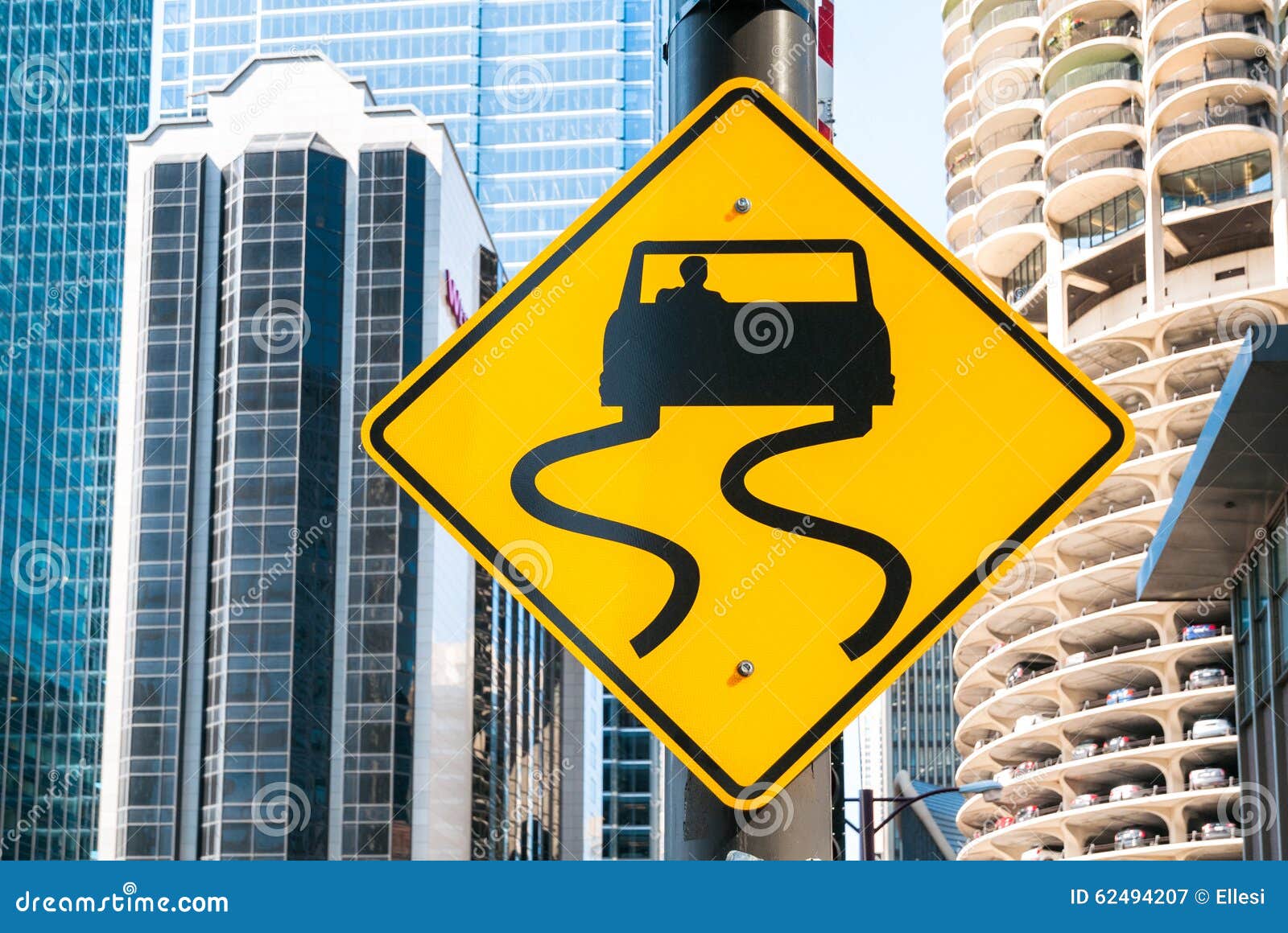 Yellow slippery road sign stock image. Image of travel - 62494207