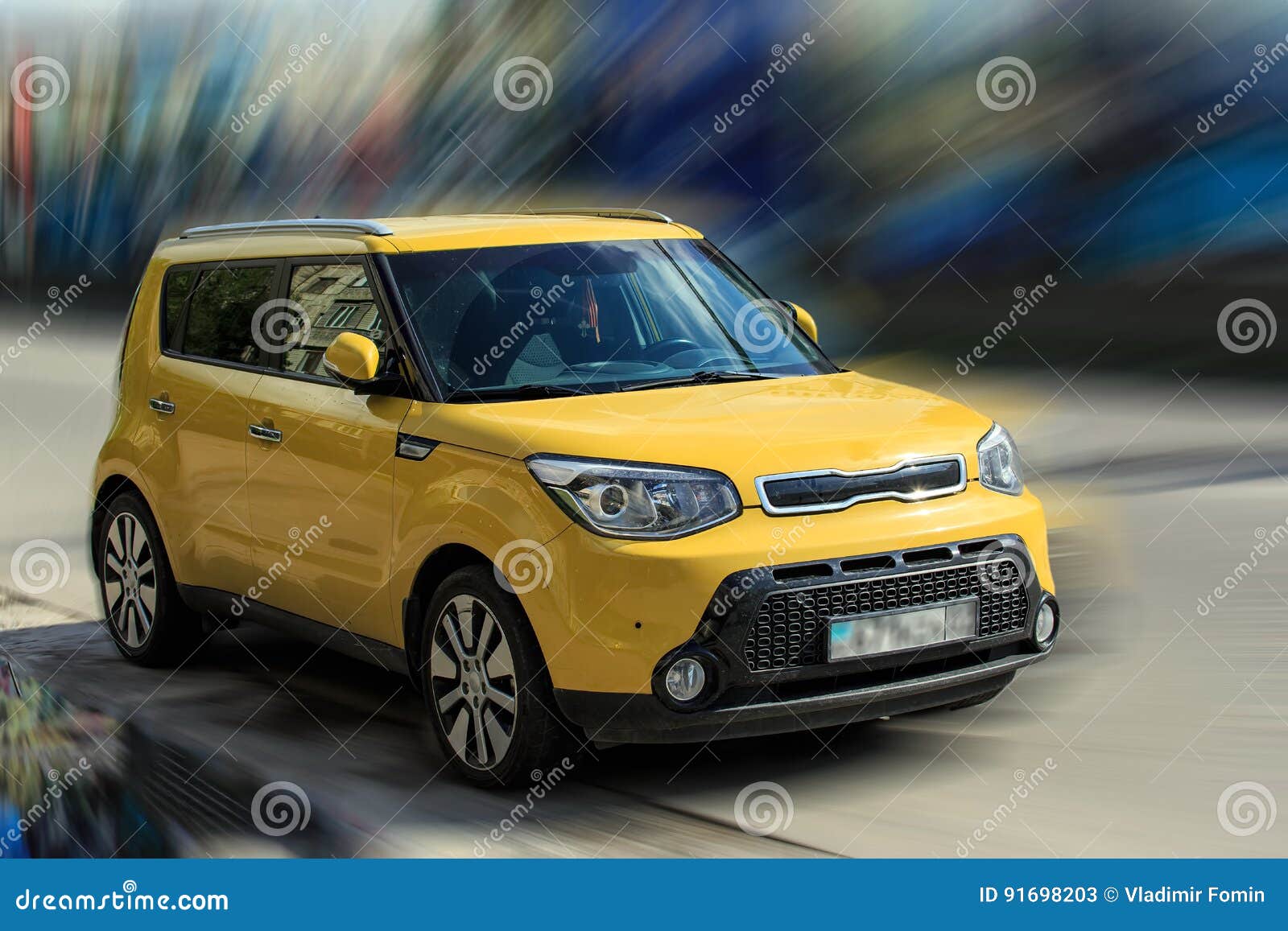 Yellow small car. stock image. Image of shore, lights - 91698203
