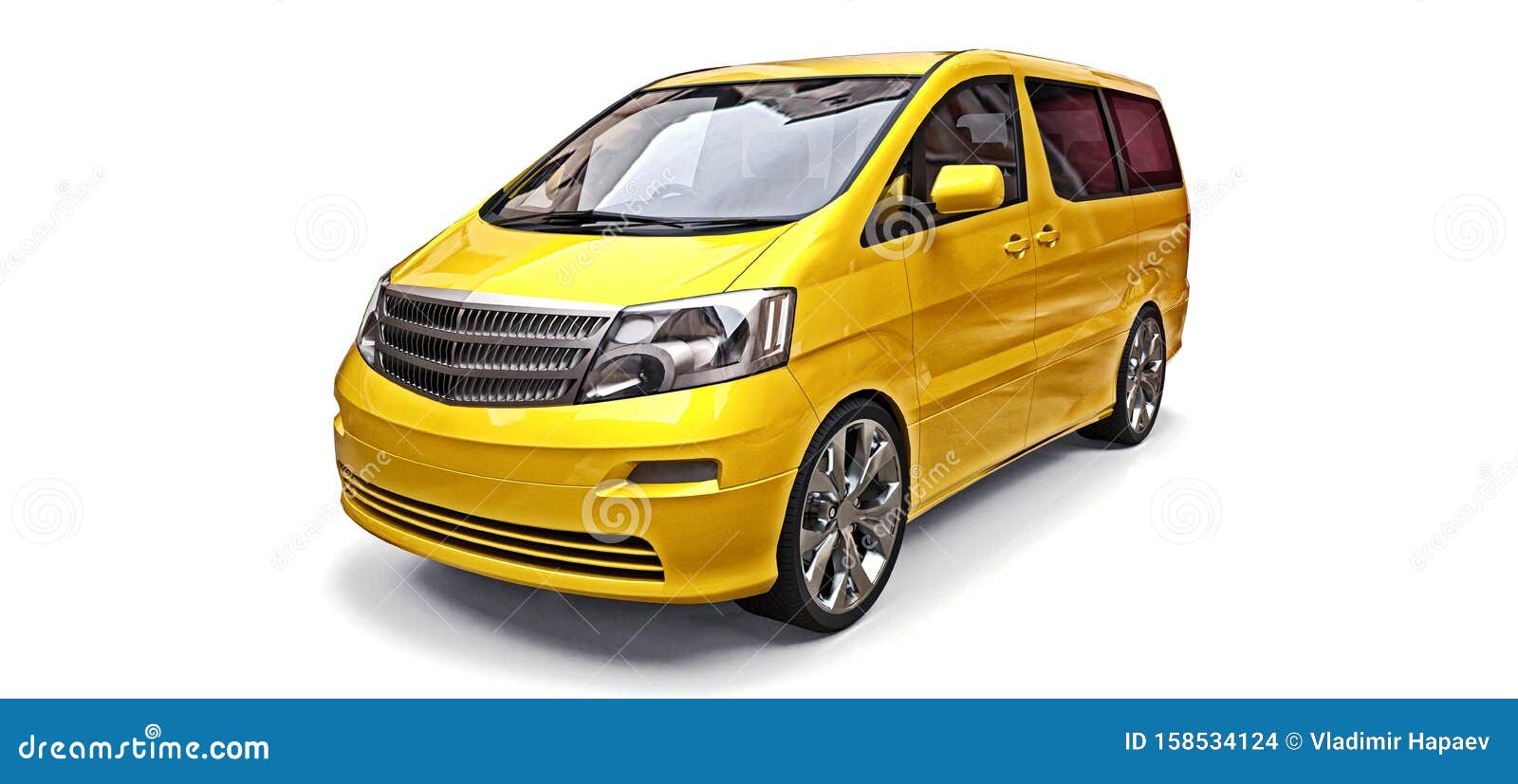 Yellow Small Minivan for Transportation of People. Three-dimensional ...