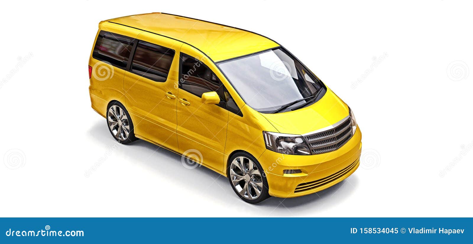 Yellow Small Minivan for Transportation of People. Three-dimensional ...