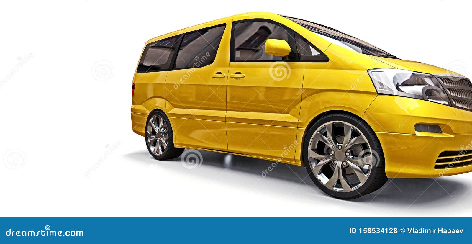 Yellow Small Minivan for Transportation of People. Three-dimensional ...