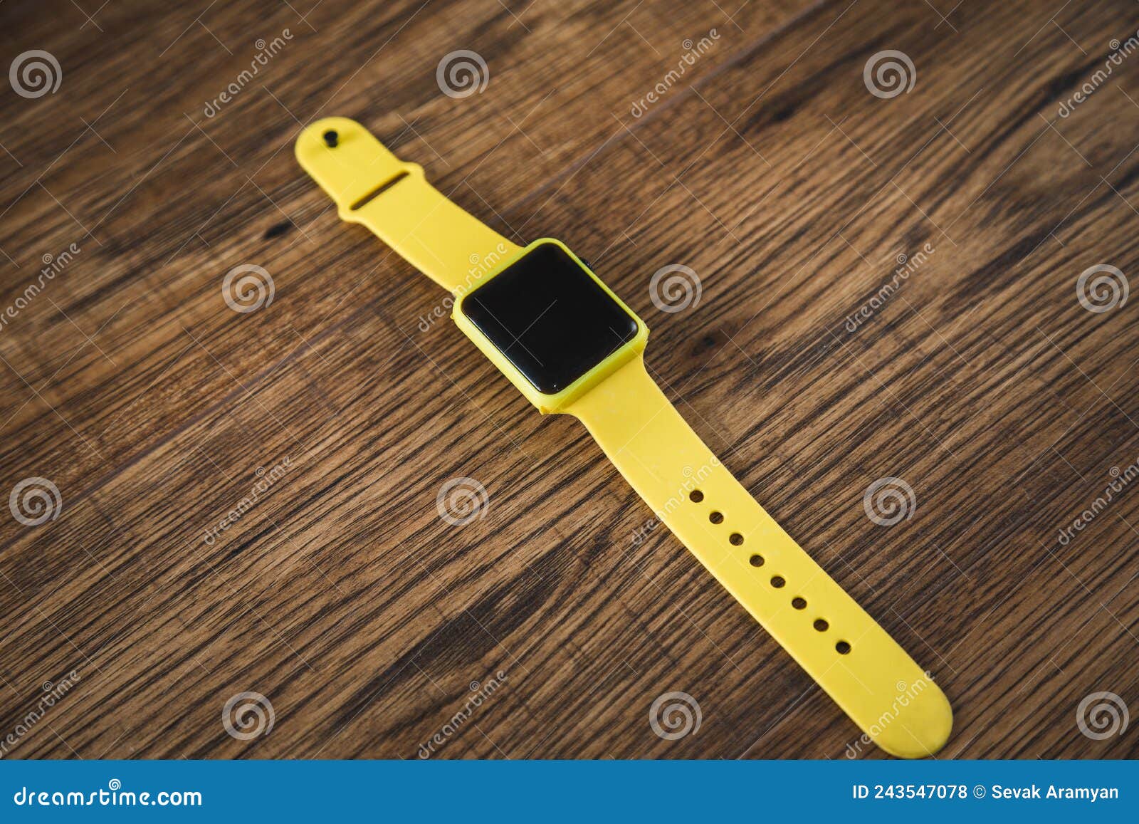Yellow smart watch stock photo. Image of mockup, wireless - 243547078