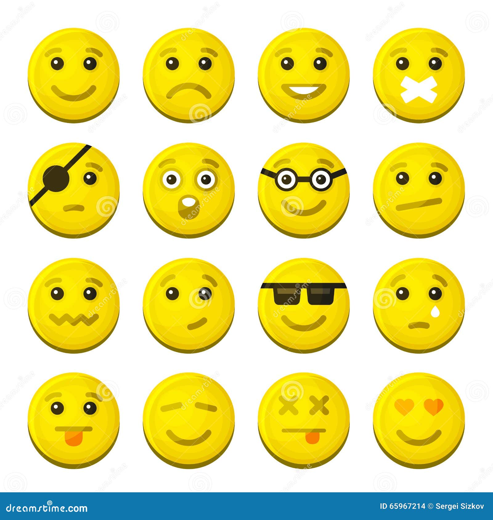 Yellow Smile Emotion Icons Set. Vector Stock Vector - Illustration of ...