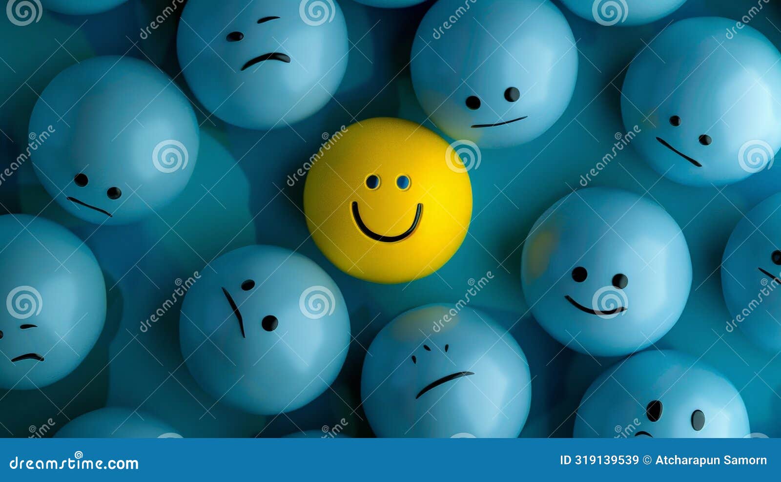 A Yellow Smiley in a Crowd, Difference Concept Stock Image - Image of ...