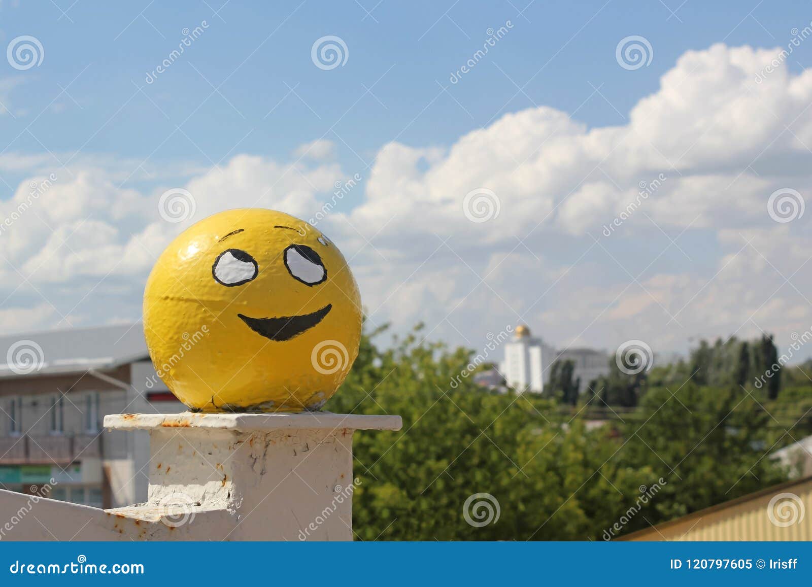 Yellow Smiley Face in the Background of the City Stock Image - Image of ...