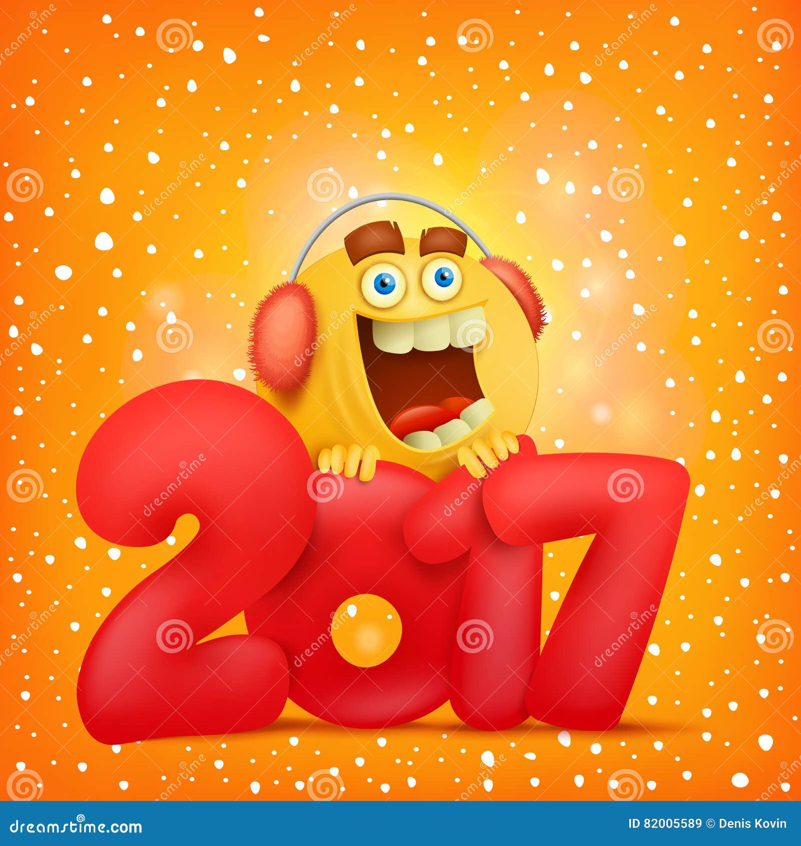 Yellow Smiley Face Character. New Year Card Stock Illustration ...