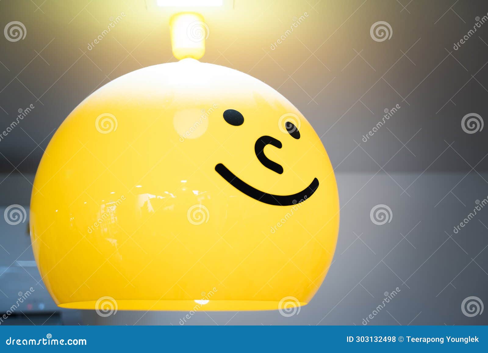 Yellow Smiley Face Lamp on the Cafe Ceiling Stock Photo - Image of mood ...