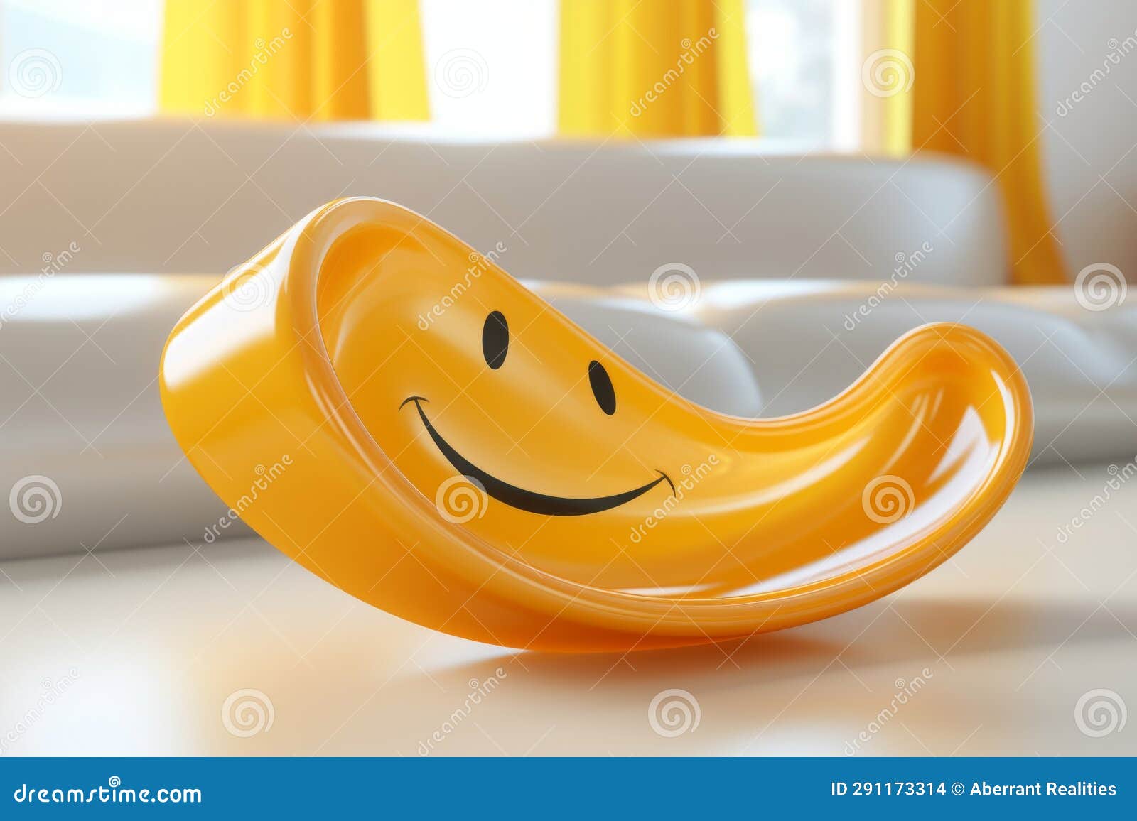 A Yellow Smiley Face on a Table in Front of a Couch Stock Illustration ...