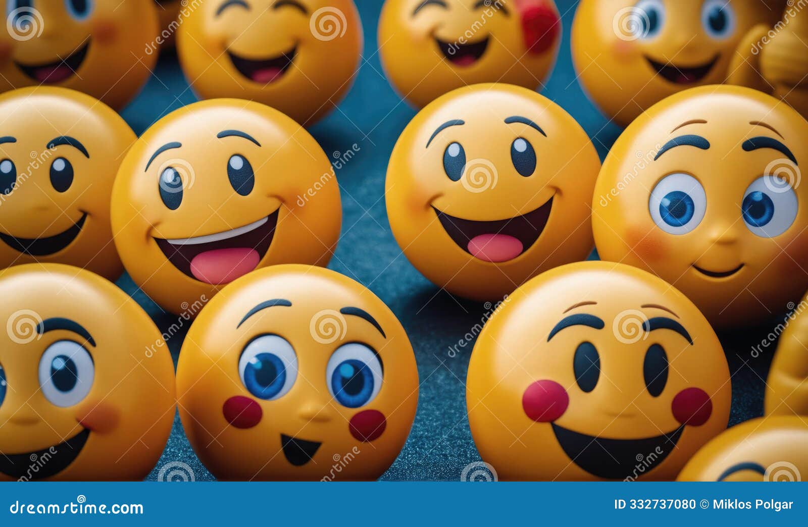 Yellow Smiley Faces are Scattered on a Blue Surface Stock Illustration ...