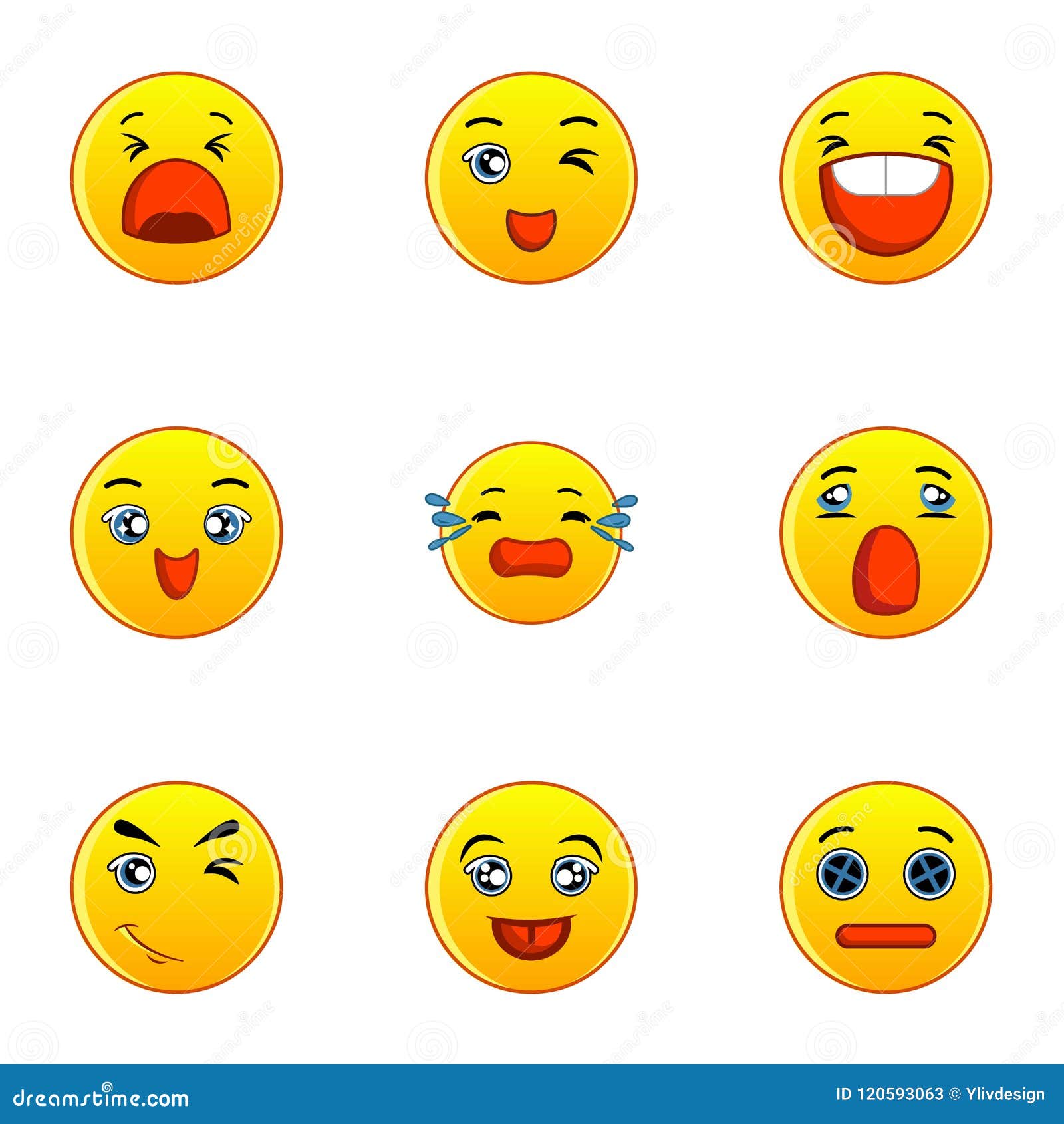 Yellow Smileys Faces Icon And Emoticons With Facial Expressions Vector ...
