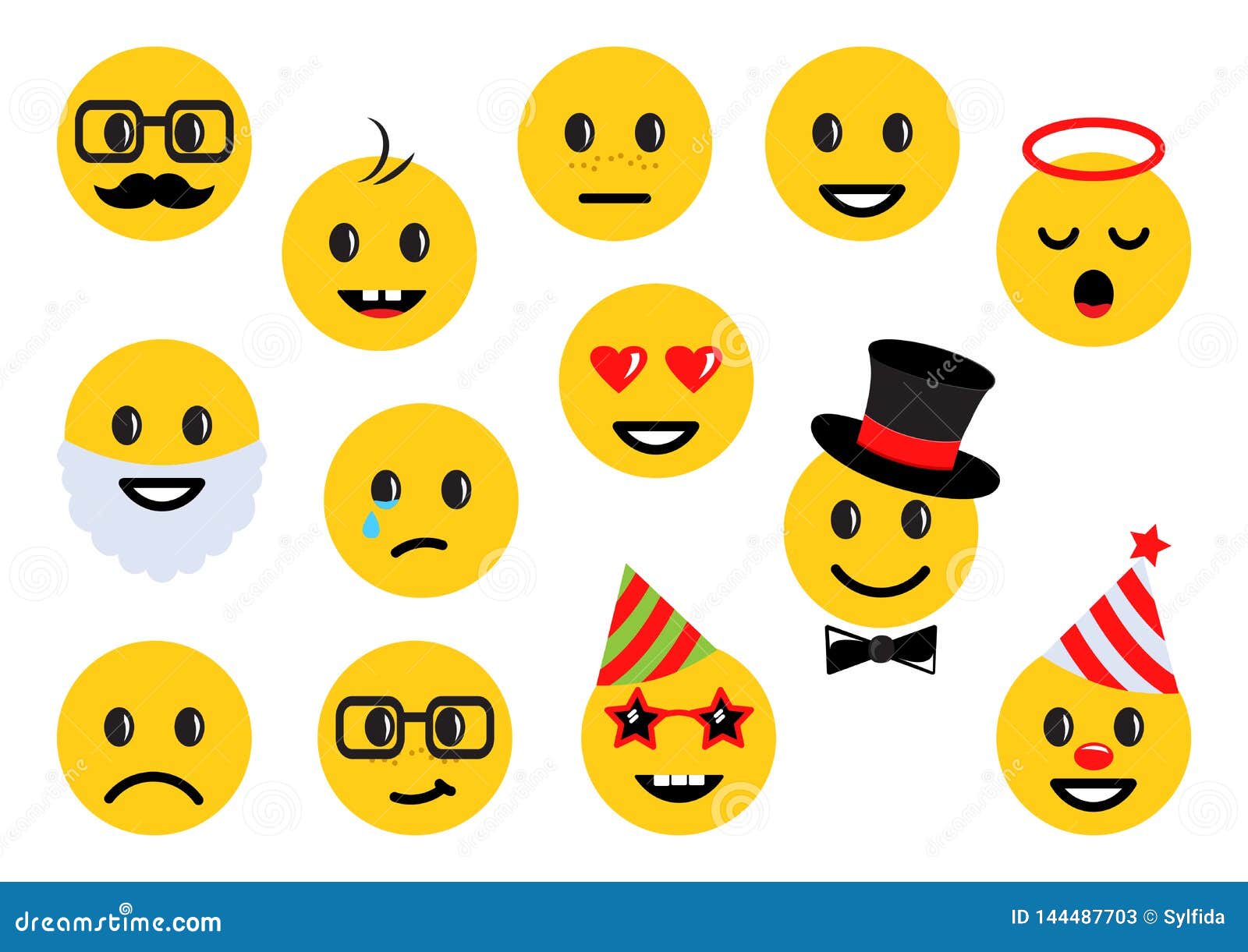 Yellow Smileys, Set of Different Emoticon Icons. Vector Stock ...