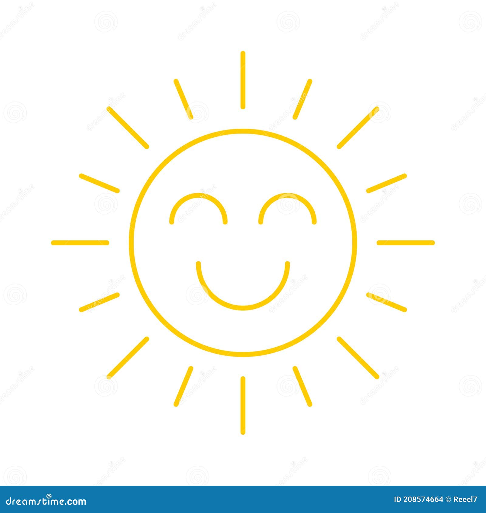 Yellow Smiling Sun Line Icon Isolated on a White Background. Stock ...