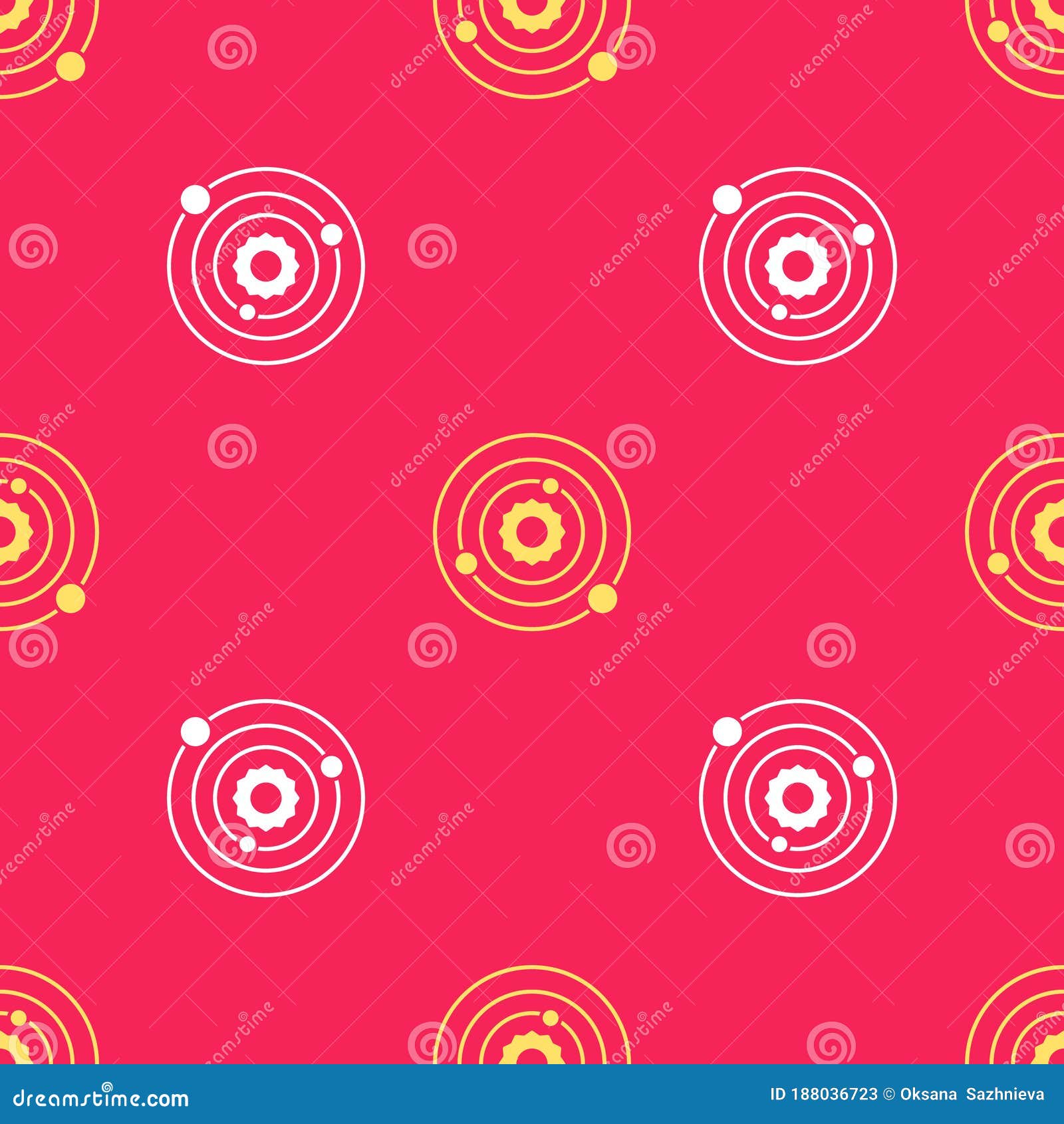 Yellow Solar System Icon Isolated Seamless Pattern on Red Background ...