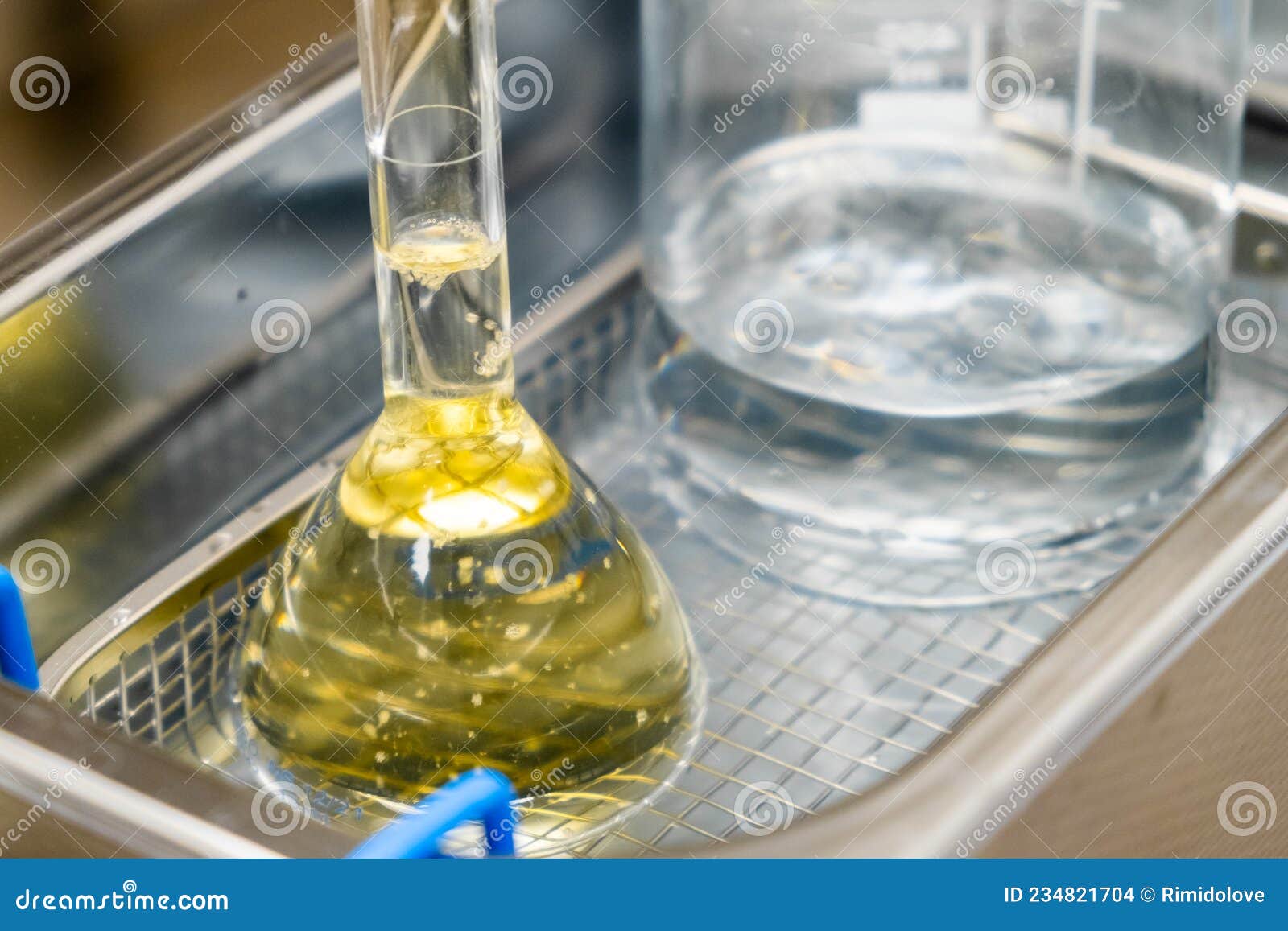 Yellow Solution in the Flask and Beaker for Dissolving or Extraction ...