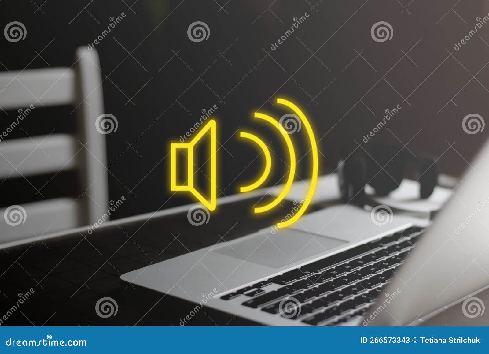 Yellow Sound Megaphone Speaker Icon on Minimal Workplace Background ...