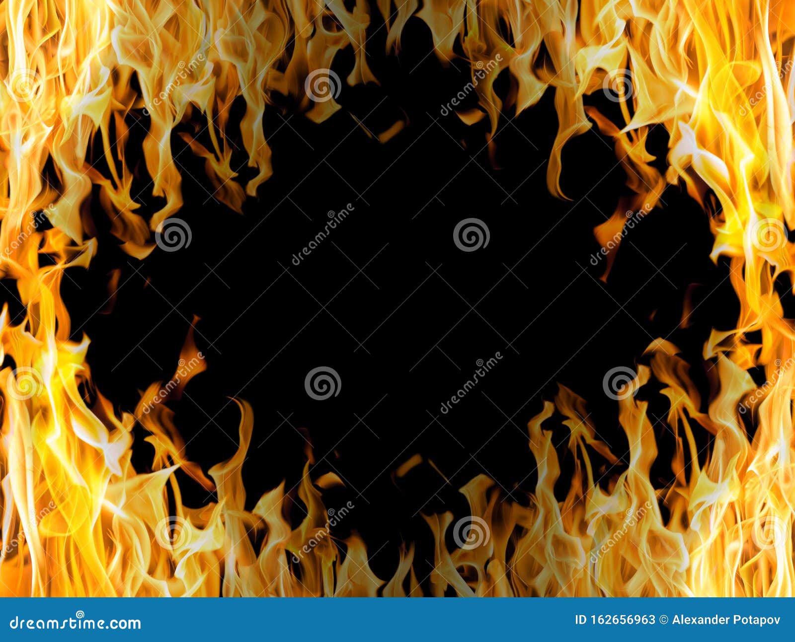 Yellow Sparks of Large Bright Fire Frame on Black Stock Image - Image ...
