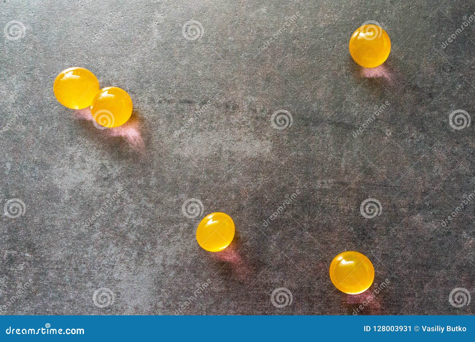 Spheres on Surface, Yellow and Gray. Translucent, Scattered, Stone ...