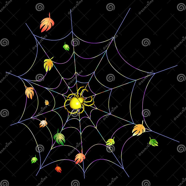 Yellow Spider on a Web stock vector. Illustration of celebration - 17152567