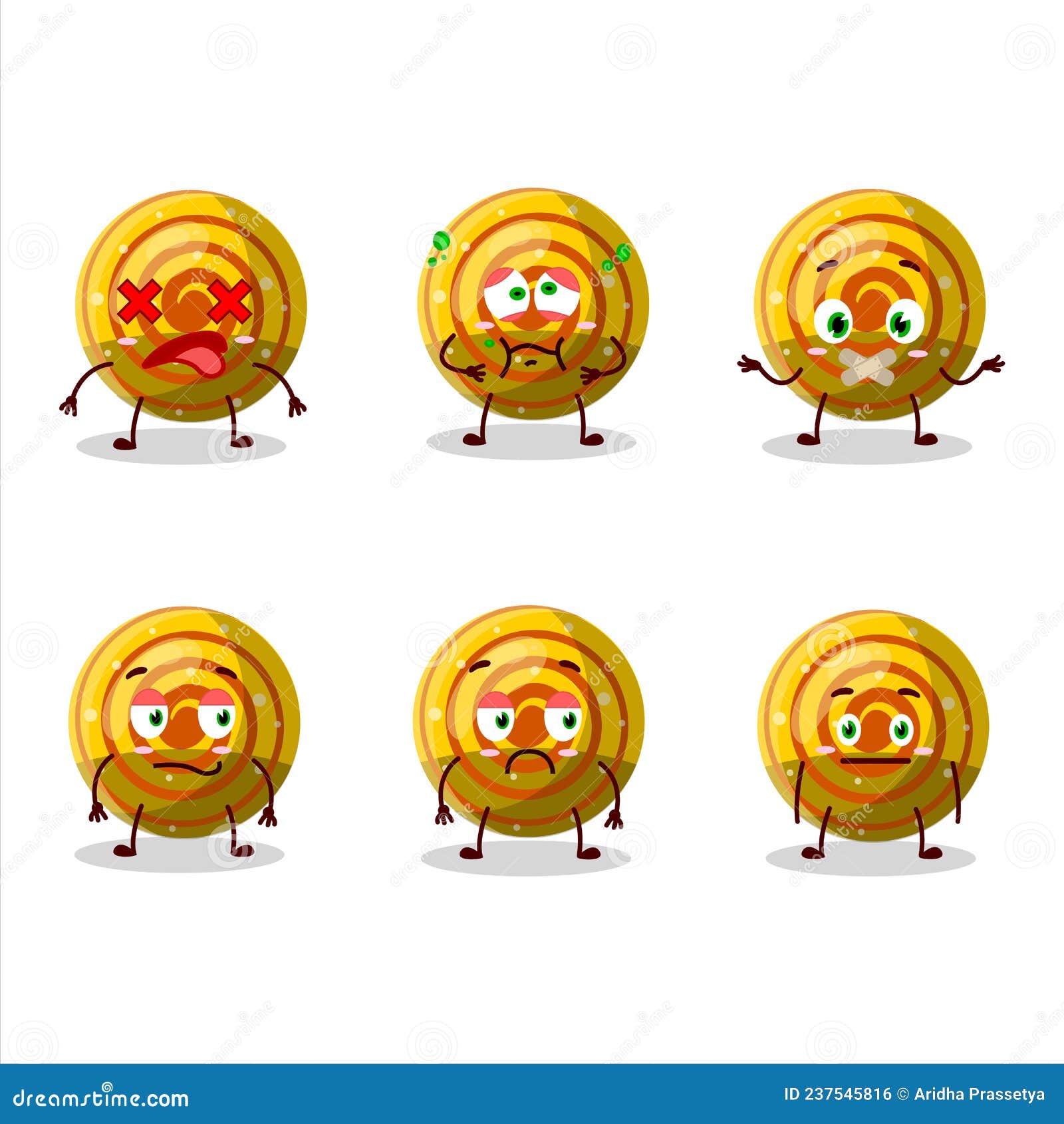 Yellow Spiral Gummy Candy Cartoon Character with Nope Expression Stock ...