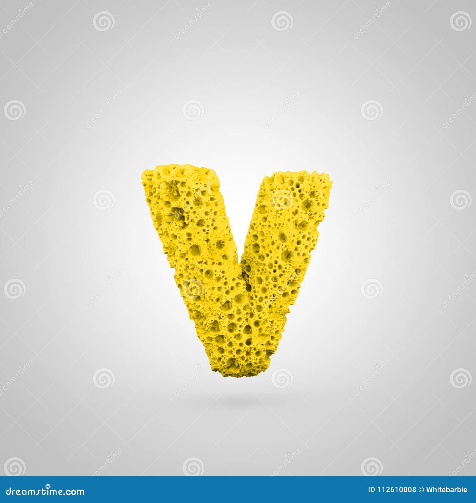 Yellow Sponge Letter V Lowercase Isolated on White Background. Stock ...