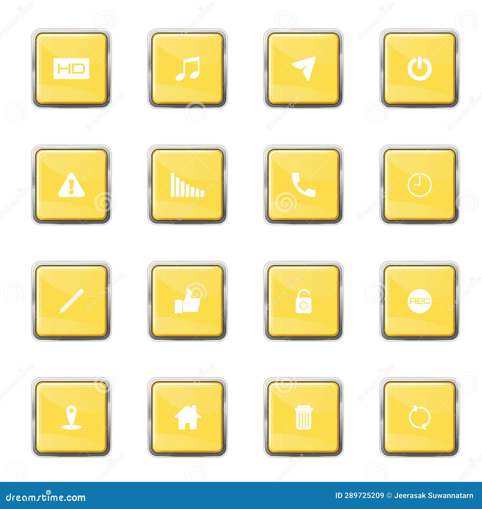 The Yellow Square Button Has Several Symbols Stock Vector ...