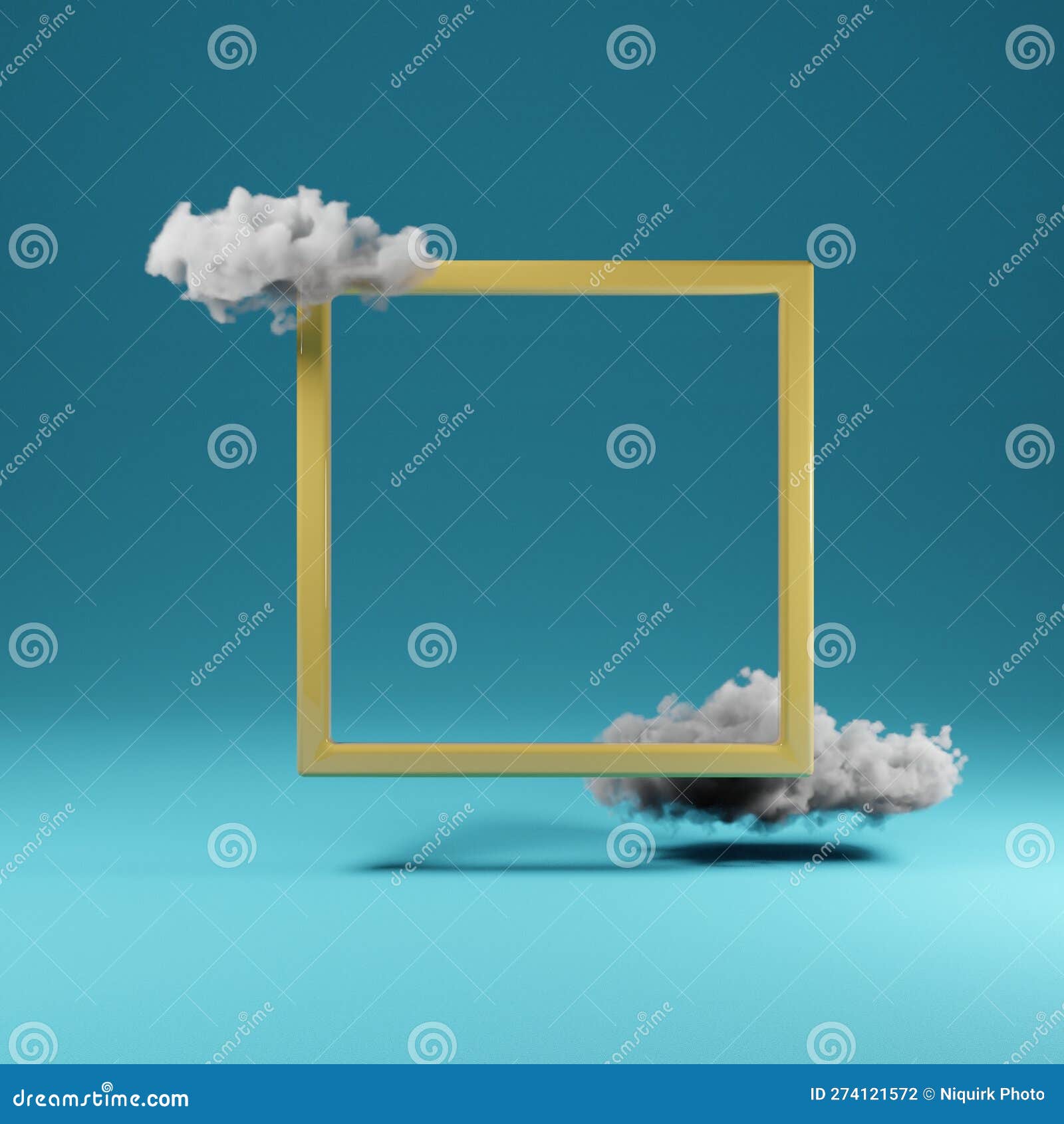 Yellow Square Frame Floating Above Gradient Blue Background. Royalty ...