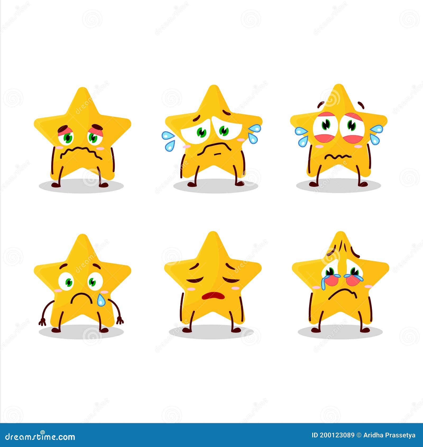 Yellow Star Cartoon Character with Sad Expression Stock Illustration ...